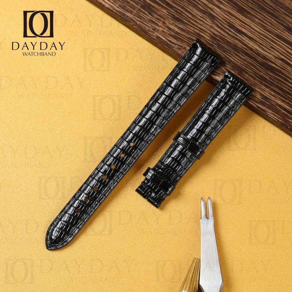 Custom black leather cartier alligator strap for Cartier Baignoire