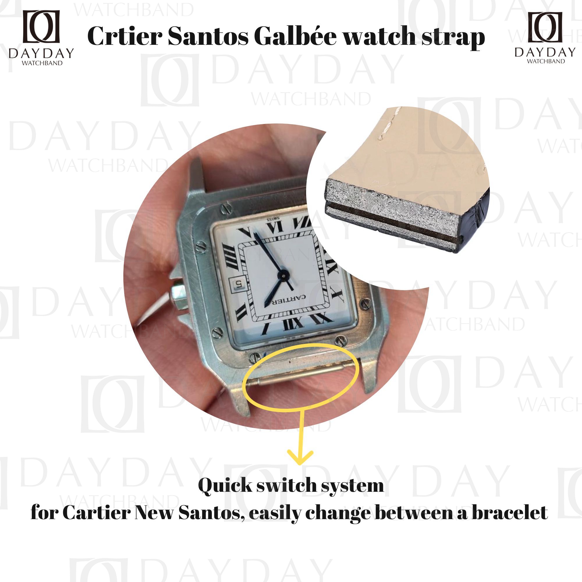 Custom genuine alligator leather strap for Cartier Santos Galbee