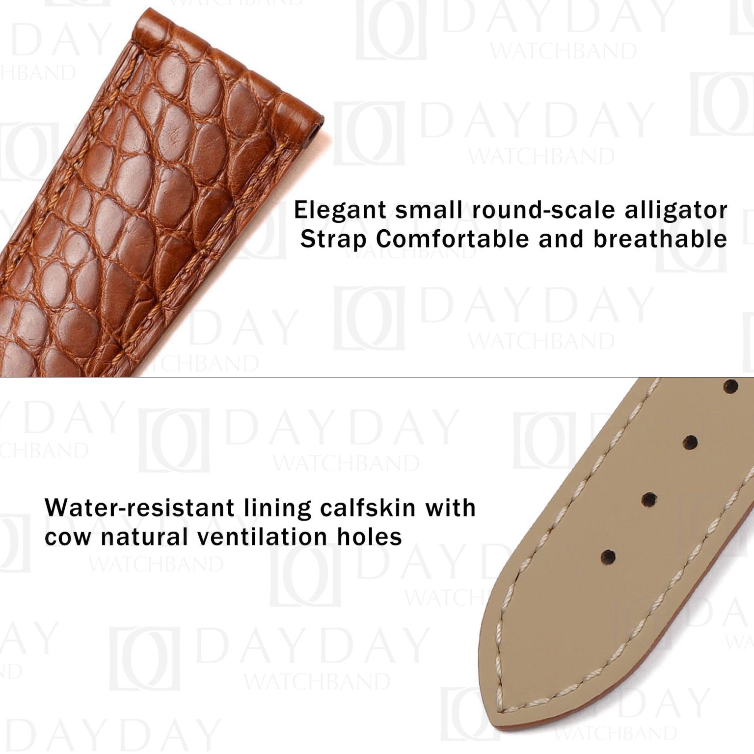 Custom Round Scale Brown Alligator Leather Strap For Cartier Tank